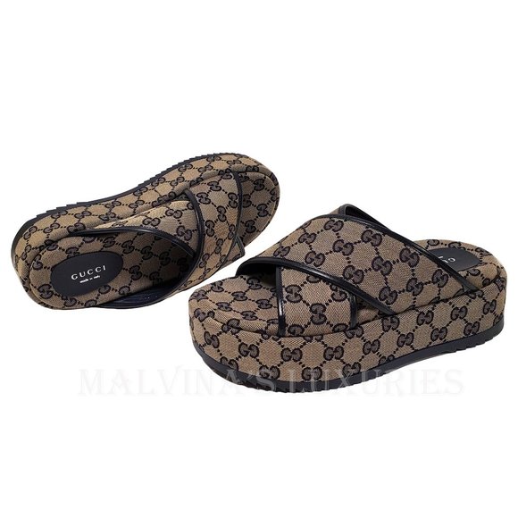 Gucci | Shoes | Gucci Shoes Angelina Gg Supreme Canvas Platform Slides ...